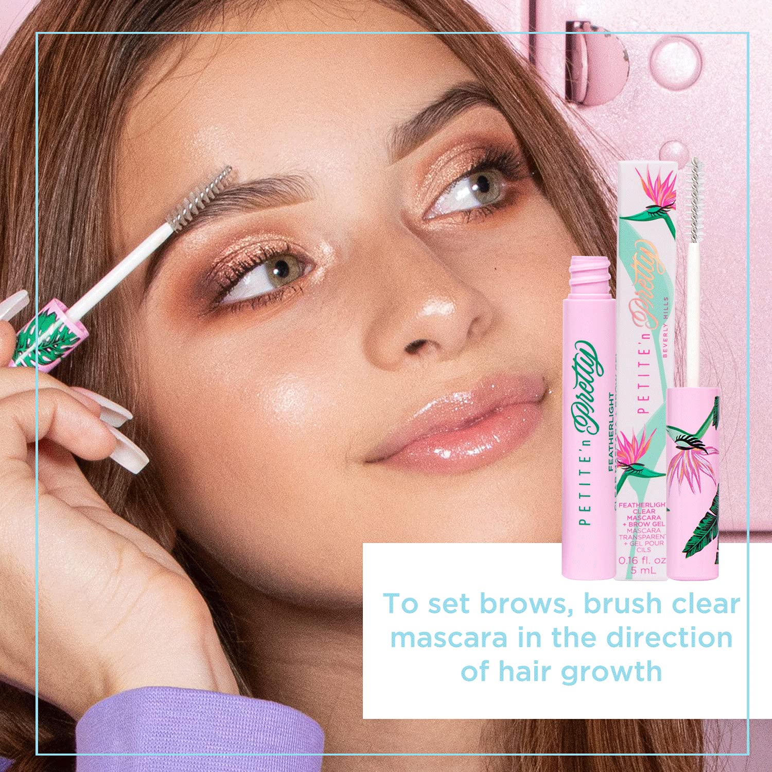 Petite 'n Pretty Featherlight Clear Mascara and Brow Gel - Makeup for Kids, Tweens and Teens - Dual Purpose Clear Finish for Brows and Lashes - Non-Toxic & Made in the USA