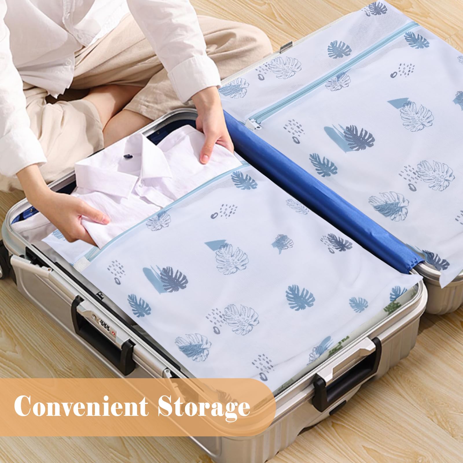 Yonchic Durable Laundry Bag, Mesh Laundry Bags with Premium Zipper, 5 Pack Washing Machine Wash Bags for Delicates Blouse, Hosiery, Underwear, Baby Clothes, Travel Organization Bag (Leaves)