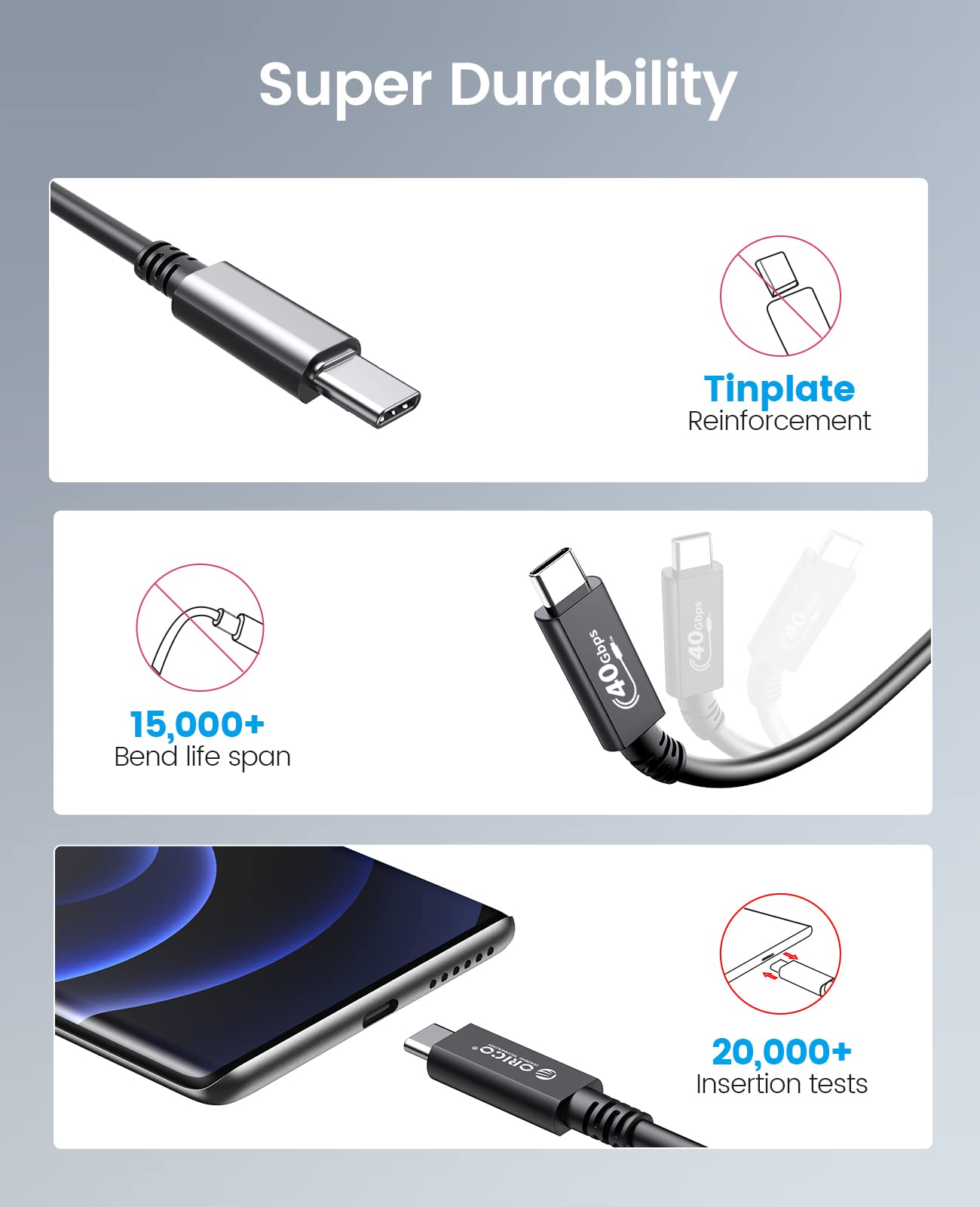 ORICO IF Certified USB4 Cable Compatible with Thunderbolt 3, 40Gbps USB C Cable 2.62Ft, 100W PD, 8K@60Hz（Dual 4K@ 60Hz for Thunderbolt Cable, MacBook, DELL XPS, Surface Pro,USB C-Device