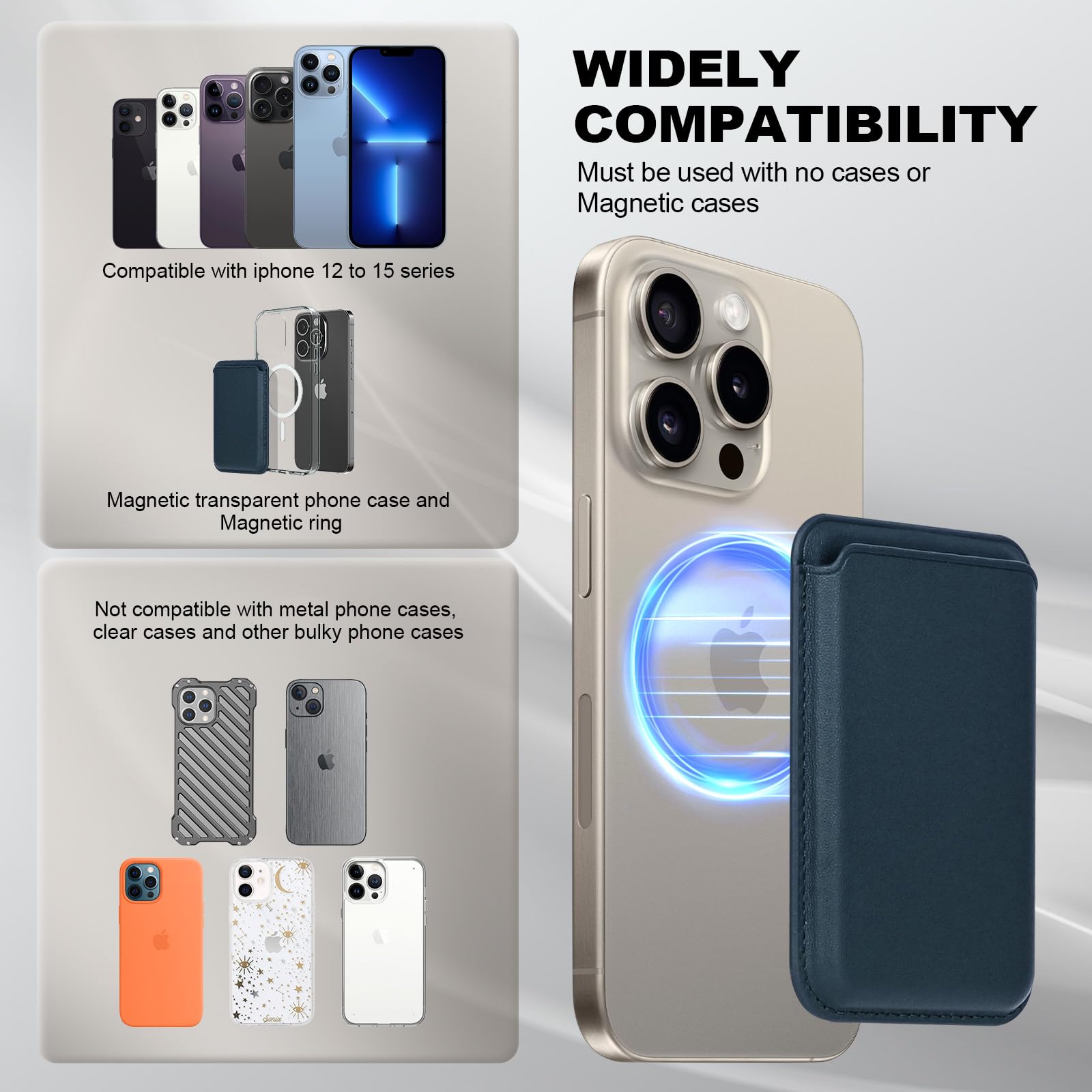Magnetic Card Wallet Holder with MagSafe - [2 Pack] Phone Wallet for iPhone 15 Pro Max/15 Plus/15 Pro/15, iPhone 14 Pro Max/14 Plus/14 Pro/14, iPhone 13 Pro Max/13 Pro/13, iPhone 12 Pro Max/12 Pro/12
