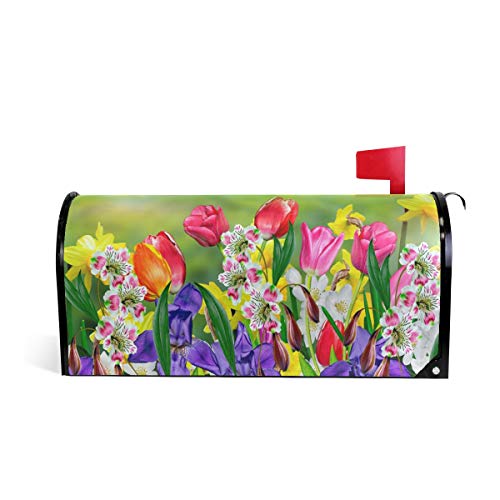 WOOR Spring Summer Flowers Daffodils and Tulips Magnetic Mailbox Cover Garden Yard Home Decor for Outdoor Standard Size-18"x 20.8"