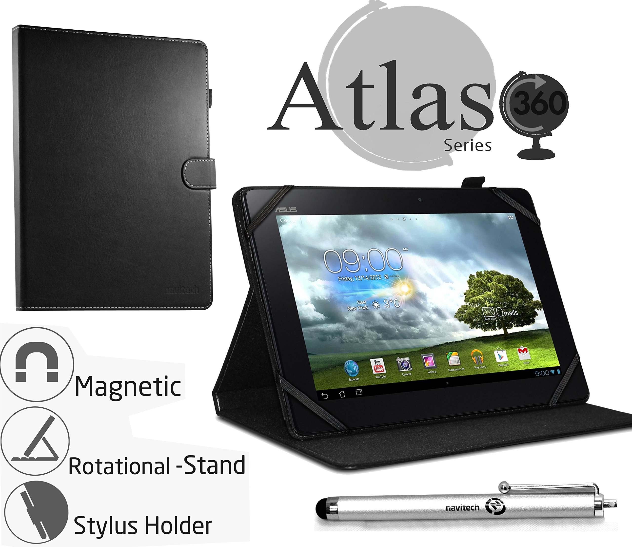 Navitech 10" Black Case/Cover with 360 Rotational Stand & Stylus Pen Compatible with The Vestel Vtab 10 Pro/Vestel Vtab 97 Pro