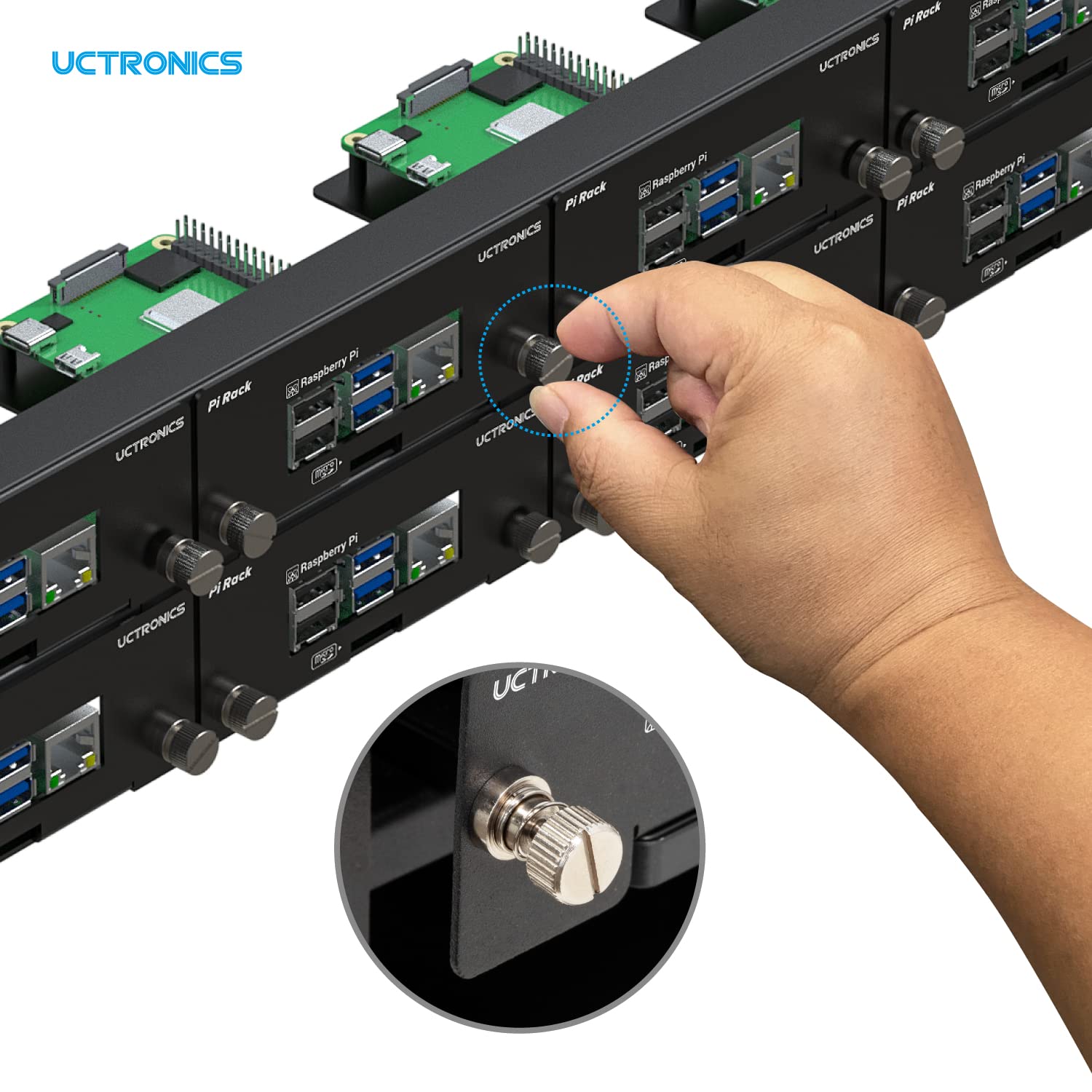 UCTRONICS 19" 2U Raspberry Pi Rackmount, Metal Double-Tier Rack Mount Kit Supporting 8 Raspberry Pi 4B,3B/3B+ Boards and More Add-On Hats, Front-Removable with Captive Loose-Off Screws