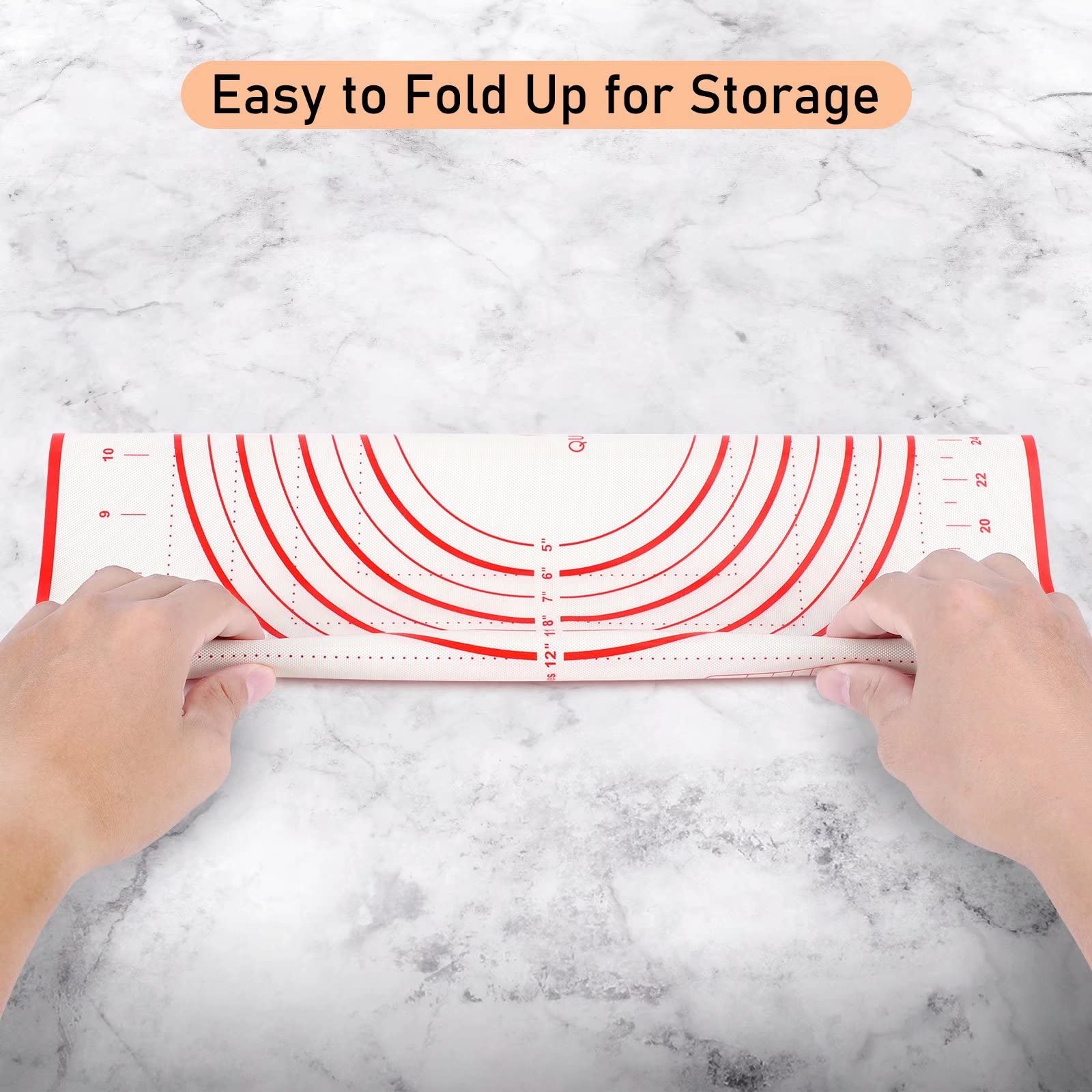 Silicone Pastry Mat for Baking, Baking Mat for Rolling Dough Non Slip Extra Large, Fondant Mat with Measurement, Kitchen Counter Mat for Pie Crust, Pizza and Cookies, Oven Liner Mat,16" x 24", Red