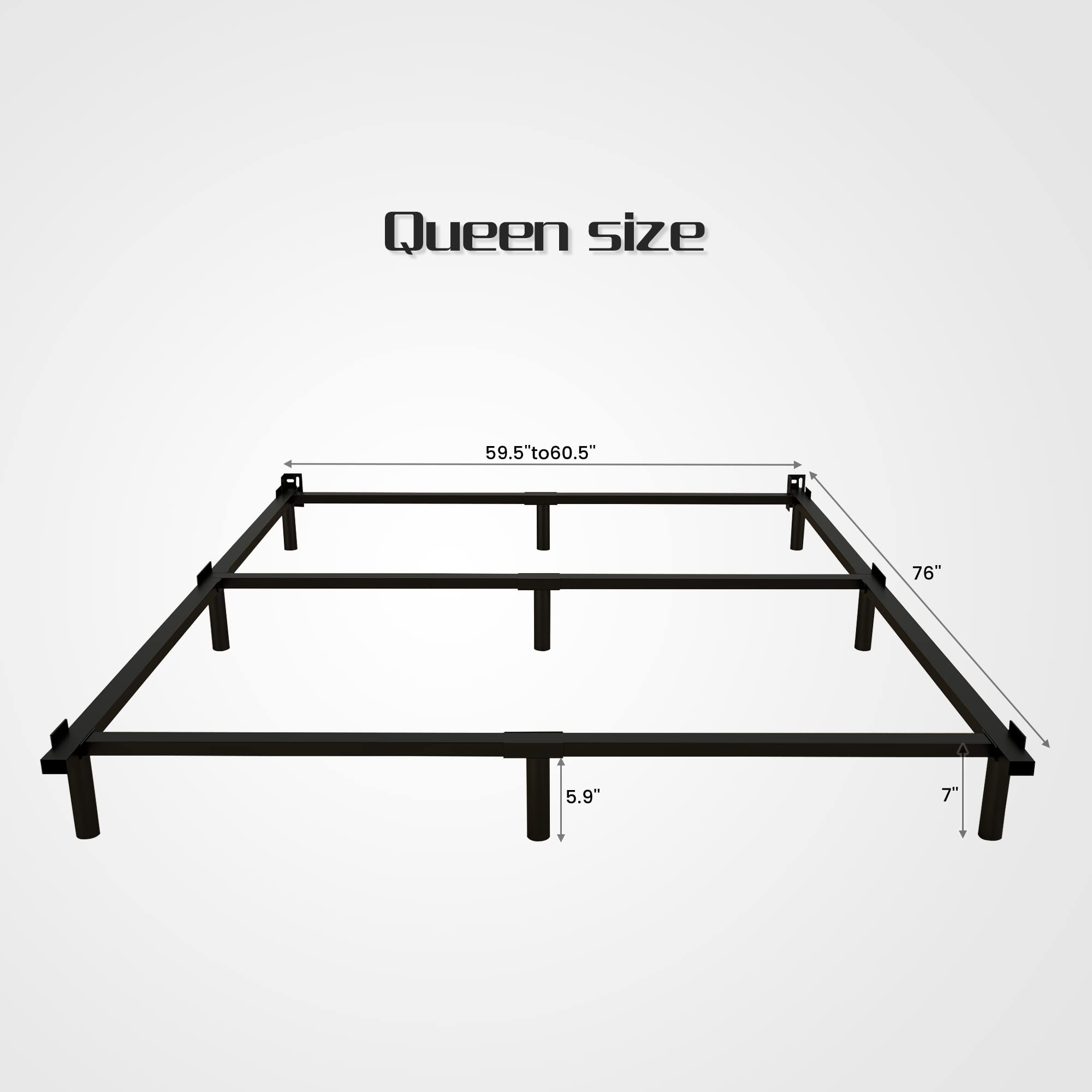 LIJQCI Queen Metal Bed Frame, 7 in Heavy Duty Platform, Adjustable, Noise Free, Black