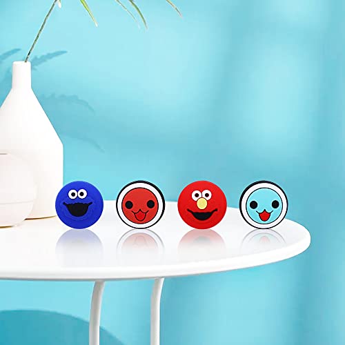 PERFECTSIGHT Cute Switch Thumb Grip Caps for Nintendo Switch OLED/Switch Lite, Kawaii Joystick Button Stick Cover Cartoon 3D Analog Ergonomic Cap for NS Controller Joycons (Red+Blue Smiling Face)