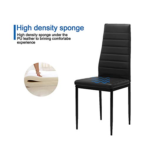 LIADTOP Set for 4, PU Leather Set of 4 Living, Modern Upholstered Side Chairs with Stable Metal Legs,for Dining Room, Kitchen, Restaurant,Black