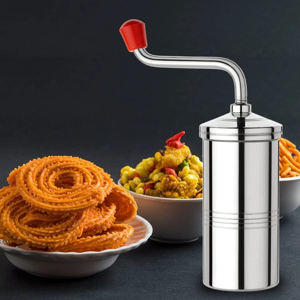 Sahishnu Online & Marketing Stainless Steel Sev Sancha Maker, Murkul Maker, Manual Pasta Maker,Shev Maker, Gathiya Murukulu Janthikulu Maker Machine with 6 Different Steel Jali
