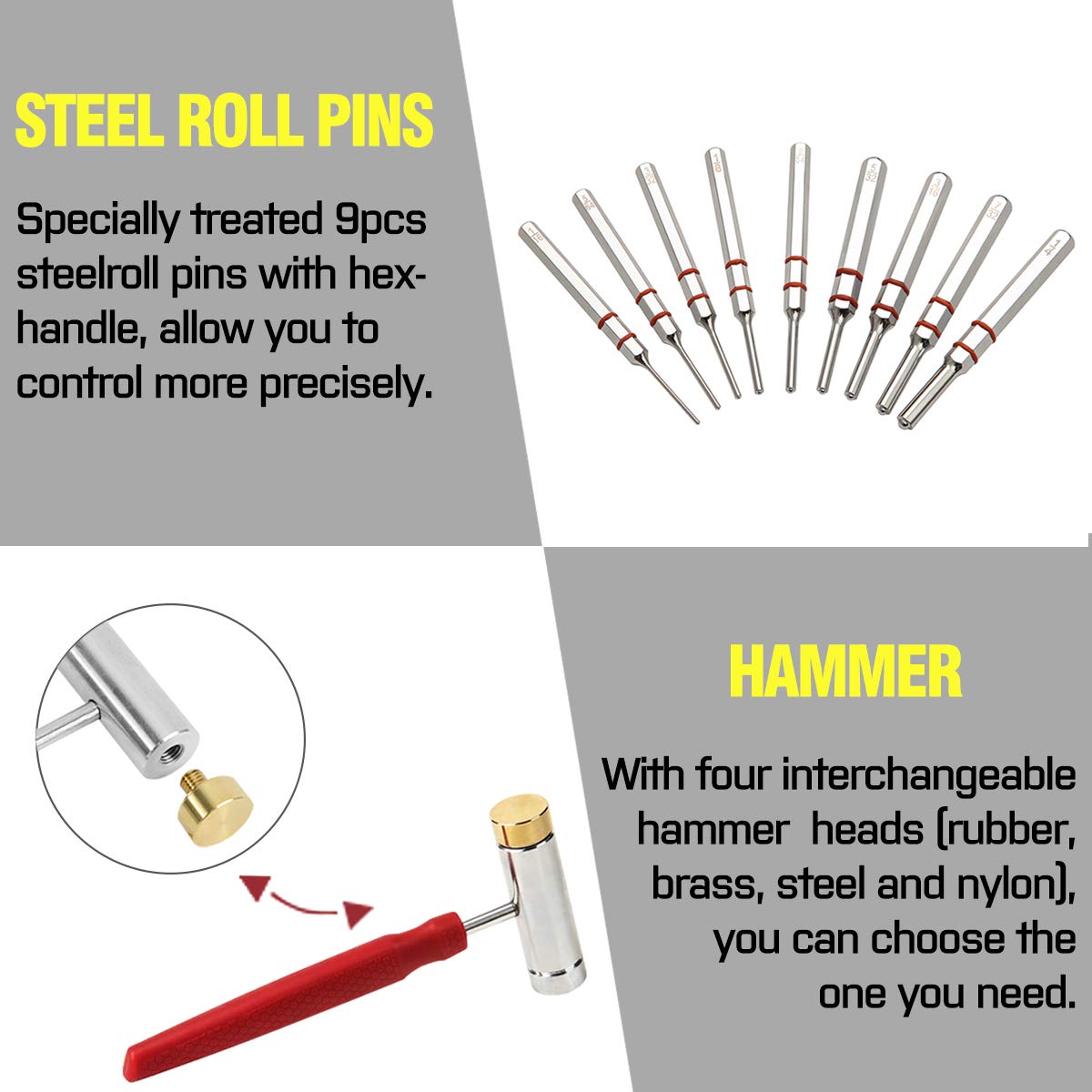 W WIREGEAR Punch Set Elite Tool Made of Solid Material Including Steel Punch and Hammer with Bench Block Ideal for Maintenance with Storage Case