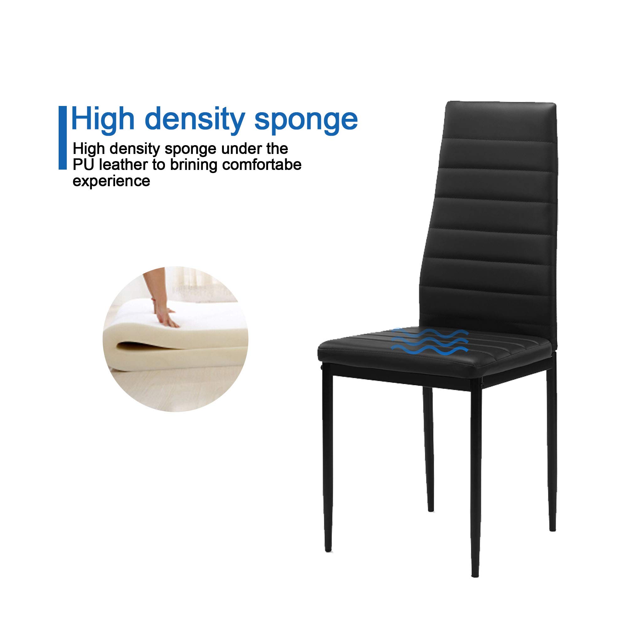 LIADTOP Set for 4, PU Leather Set of 4 Living, Modern Upholstered Side Chairs with Stable Metal Legs,for Dining Room, Kitchen, Restaurant,Black