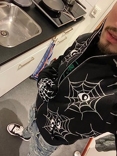 Y2K Women Men Vintage Full Zip Up Hoodies Skeleton Spider Web Graphic Rhinestone Sweatshirt Oversized Grunge Jackets