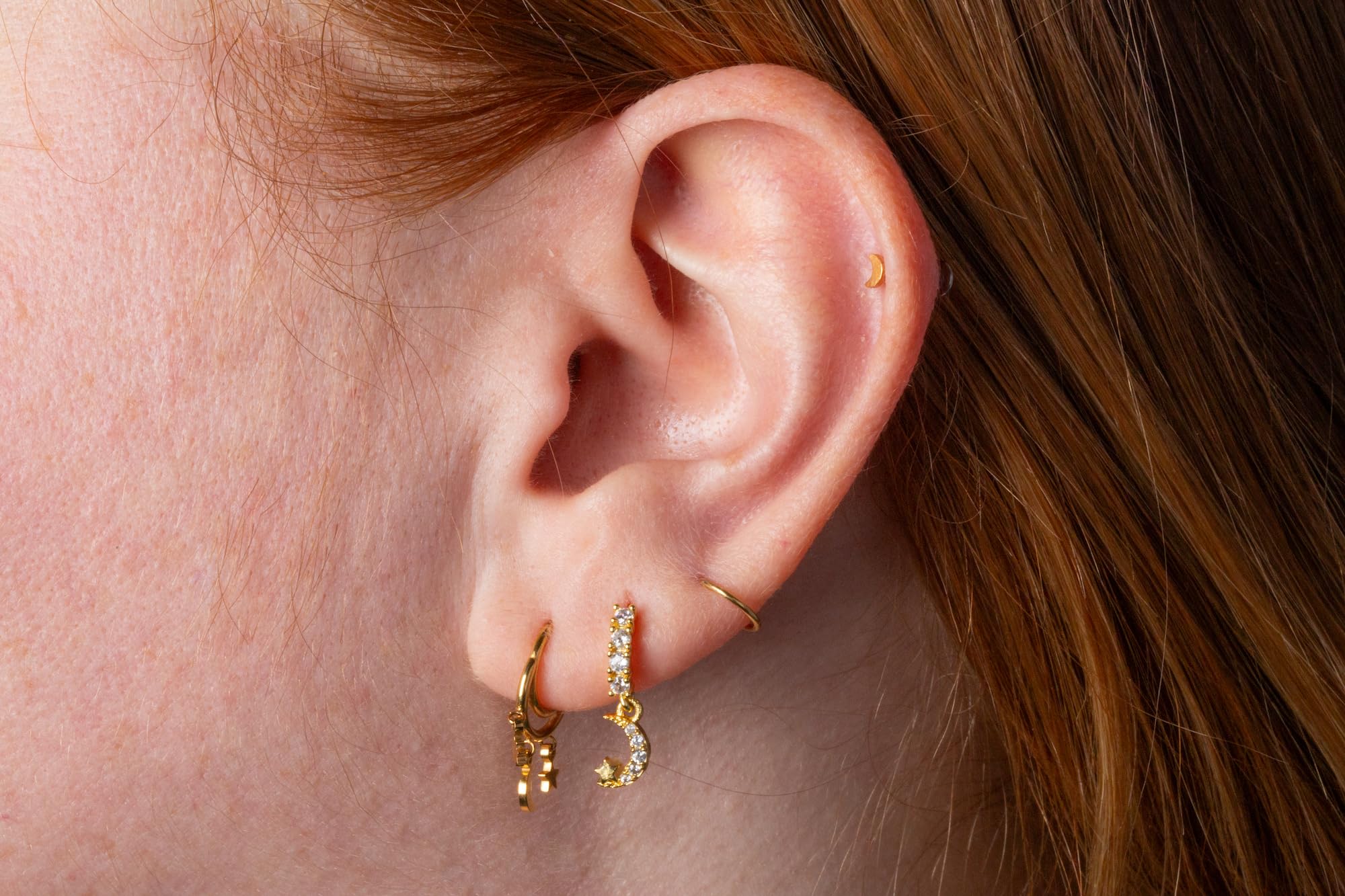 Pierced Owl 16GA G23 Implant Grade Titanium Crescent Moon Threadless Push in Flower Base Stud (Silver Tone)