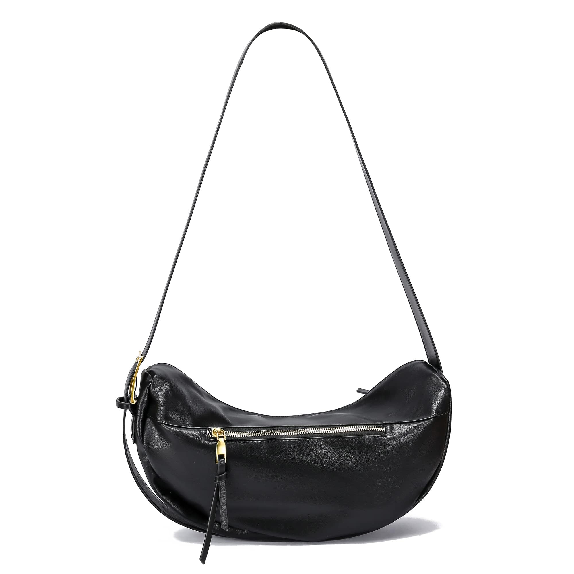 SUANNI Leather Crossbody Bags for Women,Large Capacity Luxury Shouler Bag,Soft Moon Shape Dumpling bag Solid Handbag Purse (Black)