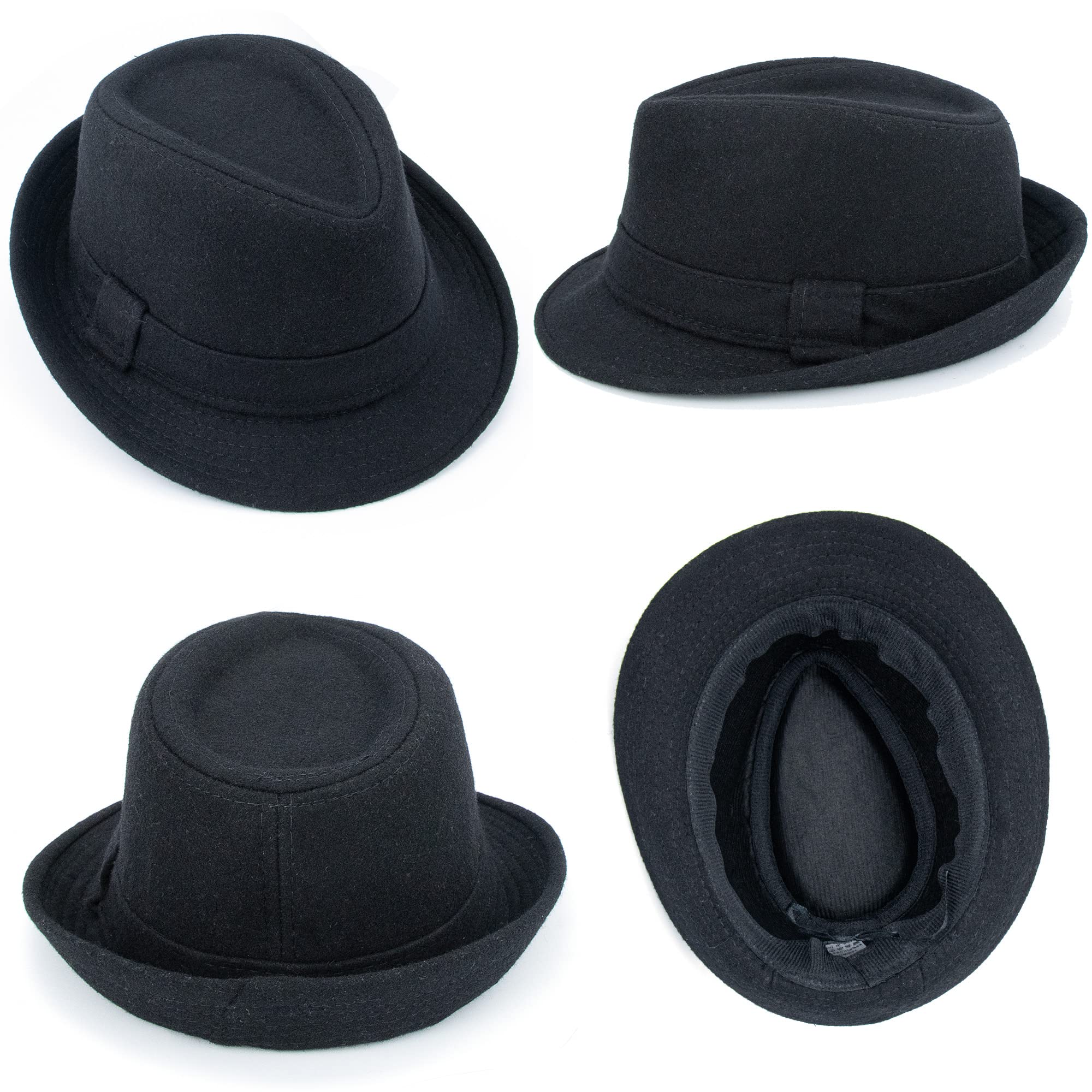 Unisex Classic Manhattan Fedora Hat Women Timelessly Felt Short Brim Gangster Trilby Hat for Men(Size:M)