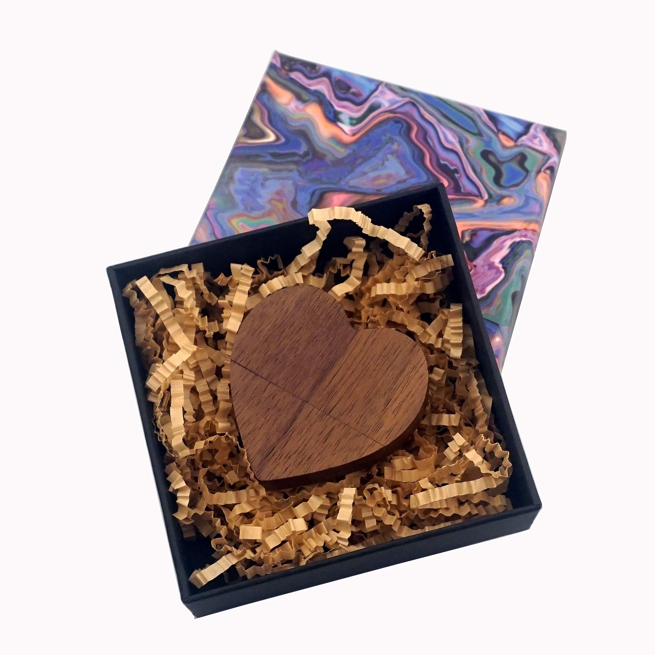 LONMAX 16GB Wedding Birthday Gift USB Flash Drive Walnut Heart USB Memory Stick Wooden USB 2.0 Thumb with Gift Box (16GB, Walnut Heart USB Stick+YHH)