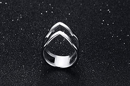 MEALGUET Chevron Ring Collection Stainless Steel Stylish Double Chevron V Stackable Ring Cocktail Knuckle Statement Rings for Women Girl,Size 7