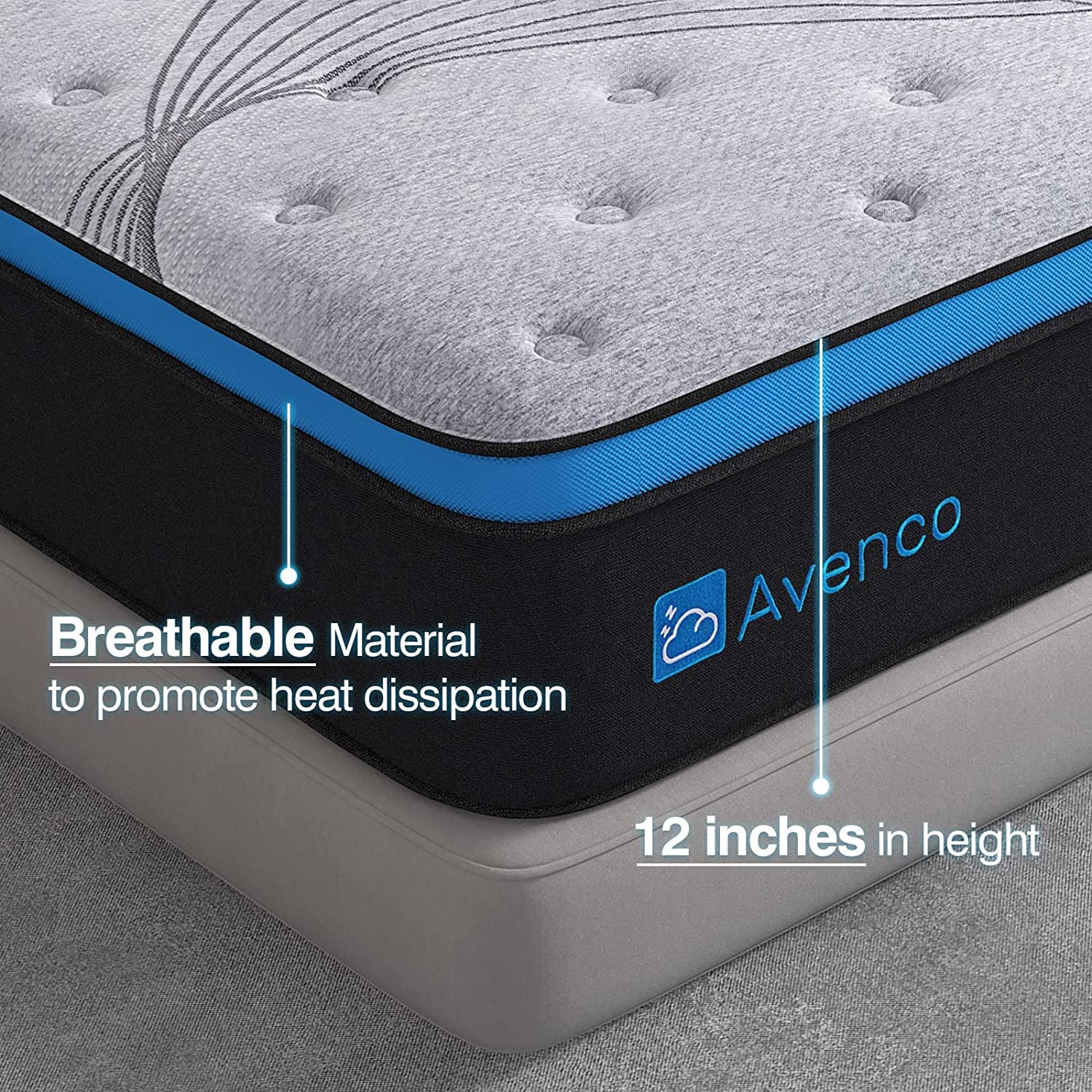Queen Mattress, Avenco Queen Size Mattress Medium Firm, 12 Inch Hybrid Queen Mattress in a Box, Gel Memory Foam with Pocket Spring for Motion Isolation, Edge Support, CertiPUR-US & ISPA