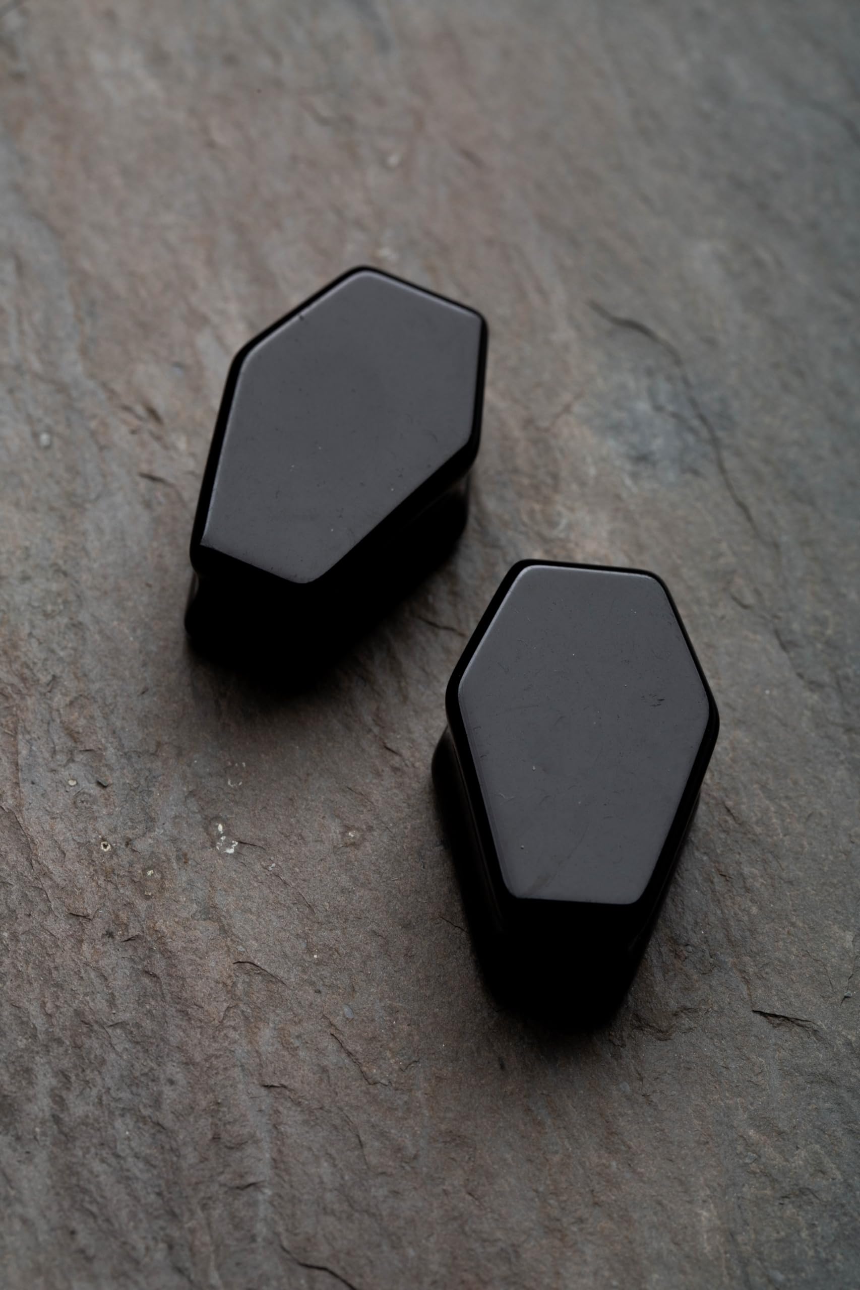 Pierced Owl Natural Obsidian Stone Black Coffin Shaped Double Flared Plug Gauges, Sold as a Pair (25mm (1"))
