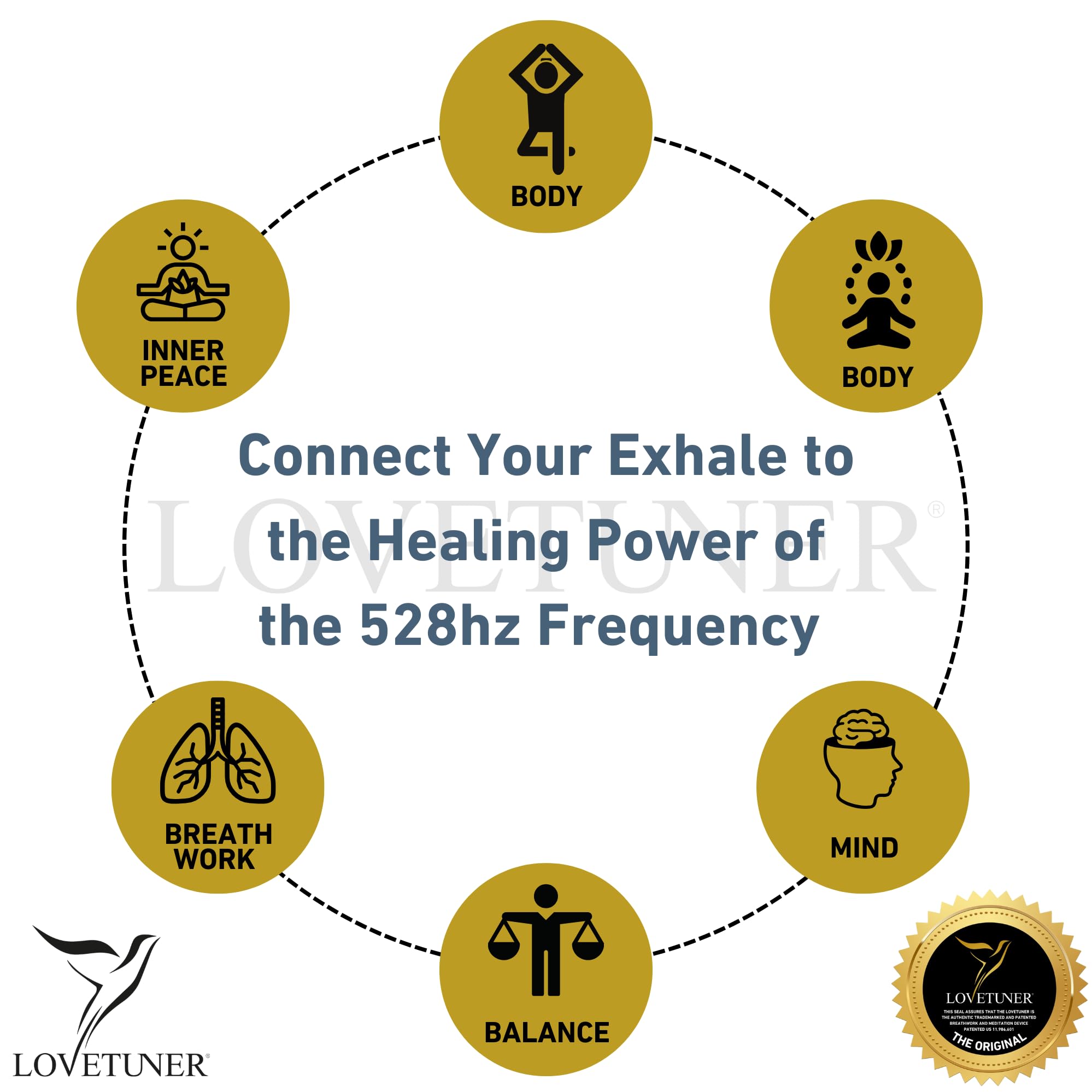 LOVETUNER Meditation Tuning Necklace 528 hz Frequency of Love | Mindfulness Device for Anxiety & Stress Relief (Waxed Cord Bronze)