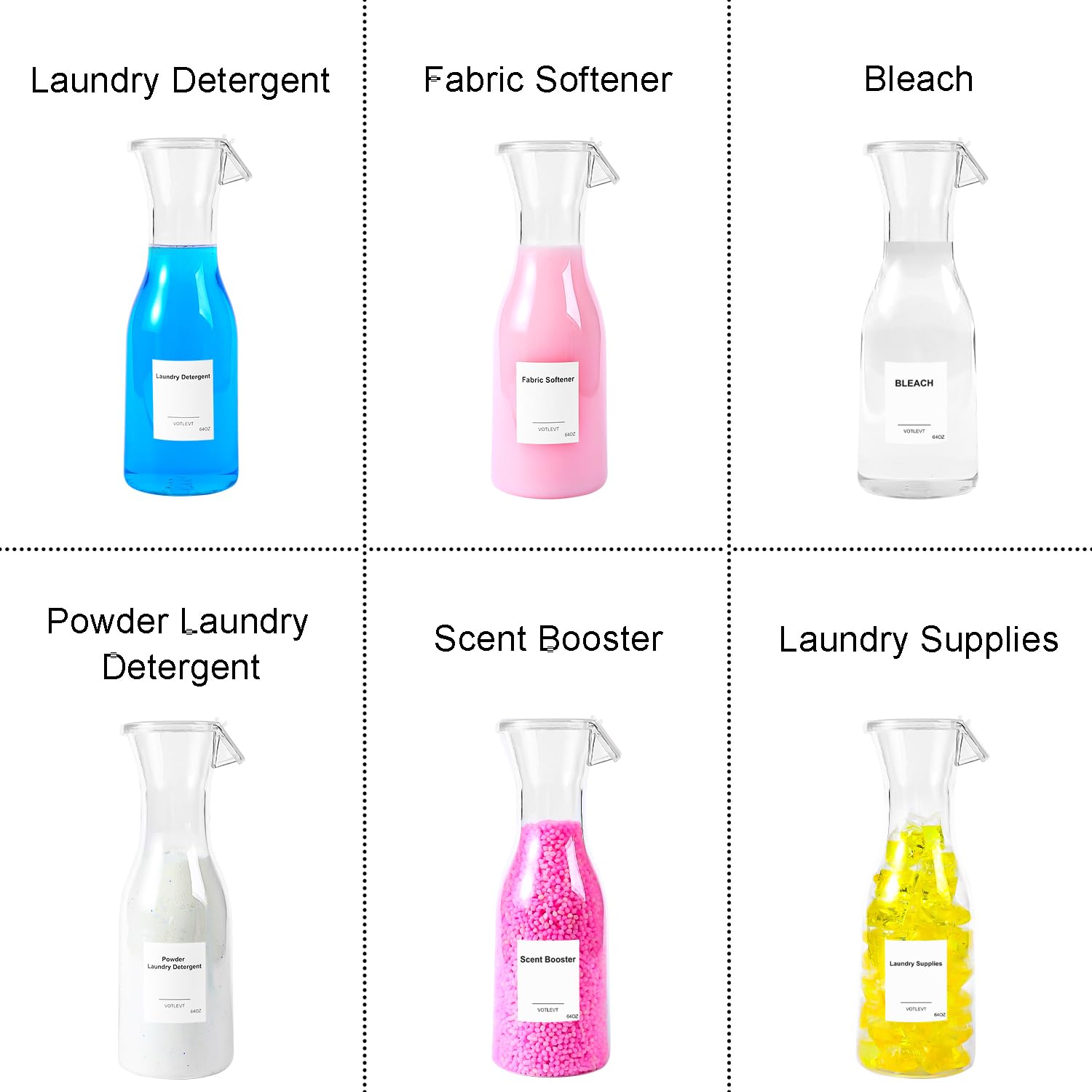 VOTLEVT 40OZ Laundry Detergent Dispenser, Laundry Soap Dispenser, Fabric Softener Dispenser, Liquid Laundry Detergent Holder Container Organizer, Laundry Room Organization and Storage, 3 Pack