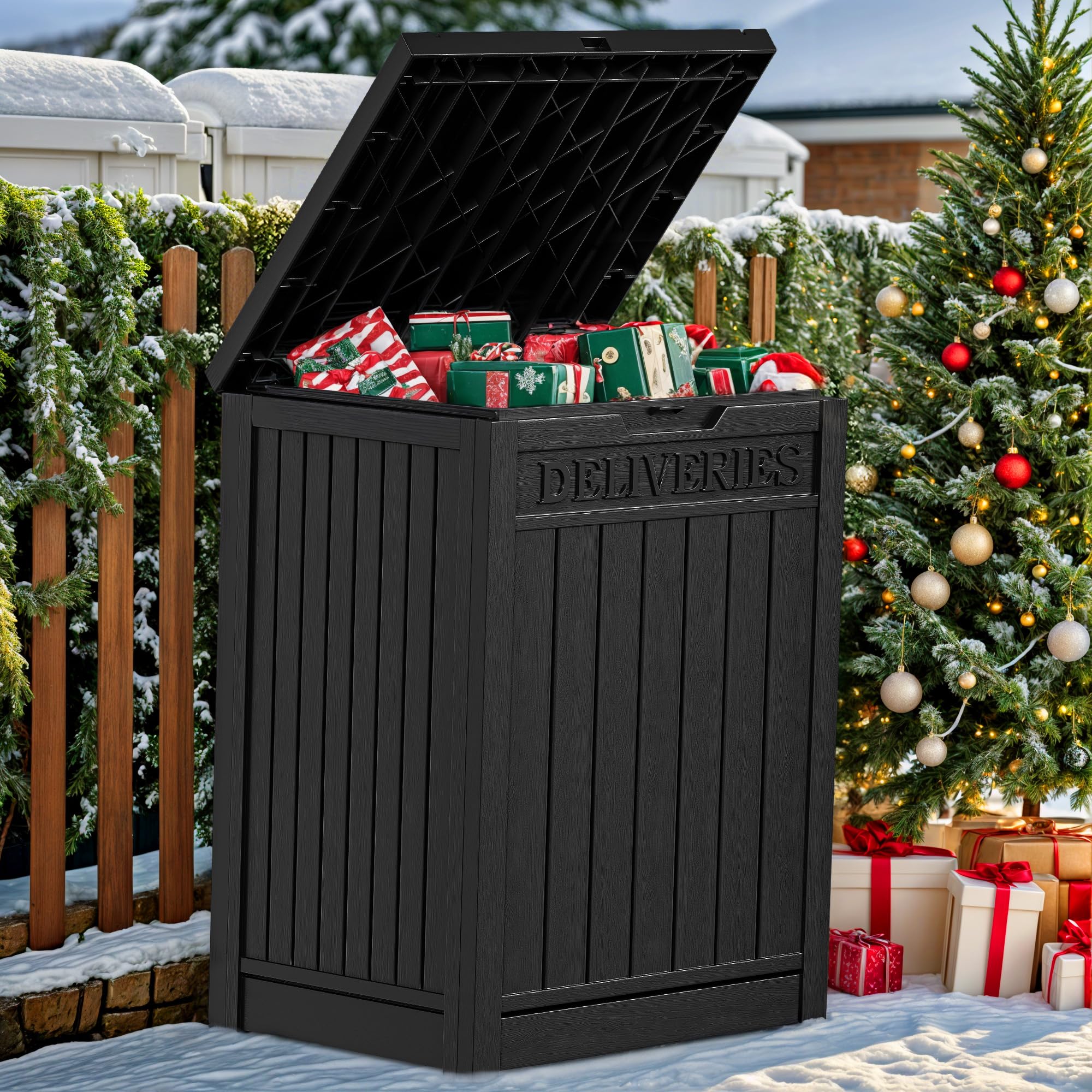 YITAHOME 51 Gallon Resin Package Delivery Box for Outside, Storage Box with Lockable Secure, Resin Deck Box for Porch, Curbside(Black)