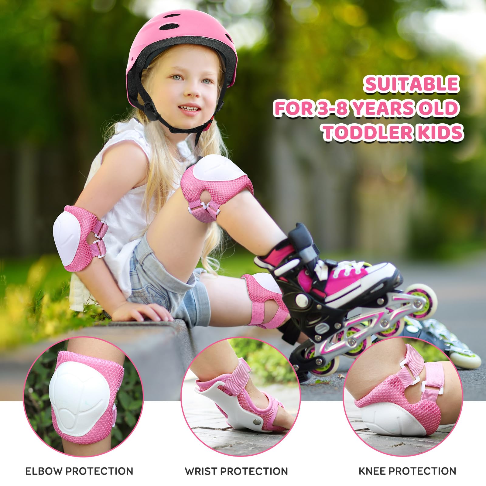 Kid's Protective Gear Set,Roller Skating Skateboard BMX Scooter Cycling Protective Gear Pads (Knee Pads+Elbow Pads+Wrist Pads),(White)