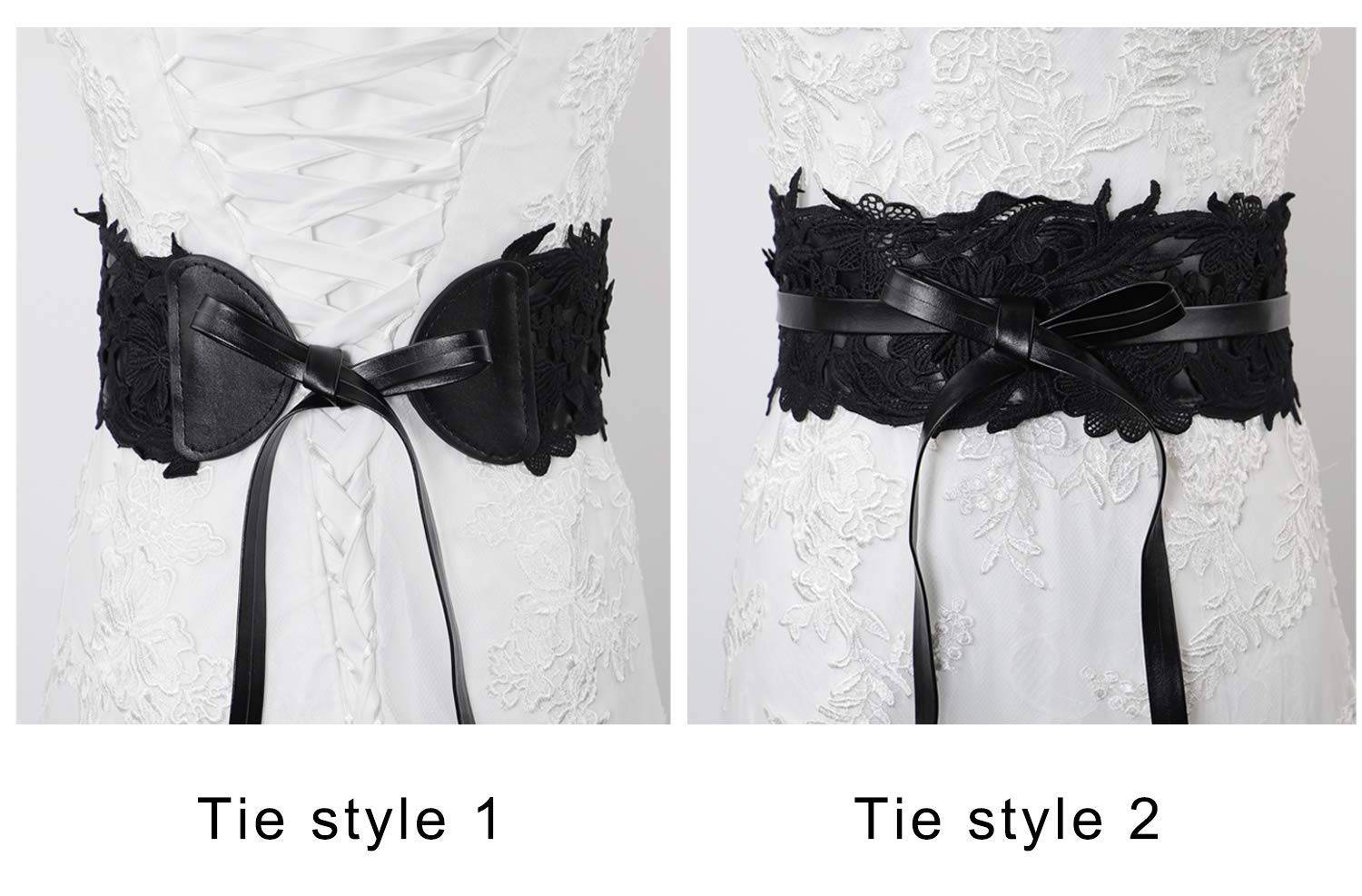 Lovful Womens Faux Leather Lace Wrap Around Obi Belt Waist Boho Band Wide Belts,Black