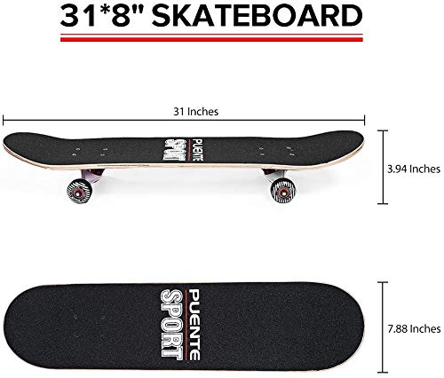 NACATIN Skateboard,Double Kick Deck Skateboard with 8-Layer Hard Maple Deck ABEC-9 Bearing PU Wheel for Adults,Youths,Girls,Beginners,400 lb