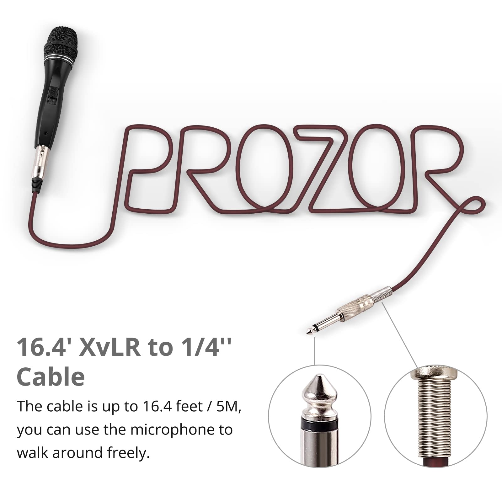 PROZOR Dynamic Karaoke Microphone with 16.4ft XLR Cable for Singing, Metal Handheld Mic Compatible with Karaoke Machine/Speaker/Amp/Mixer for Karaoke Singing, Speech, Wedding and Outdoor Activity