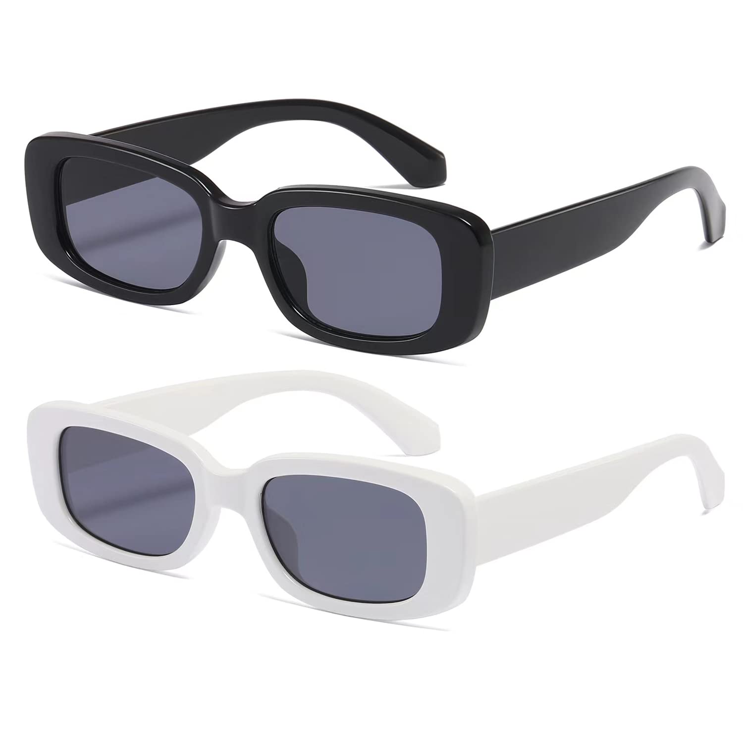 kimorn Rectangle Sunglasses for Women Men Trendy Retro Fashion Sun Glasses 90’s Vintage Square Frame K1200 (Black Frame Grey Lens+White Frame Grey Lens, 65)