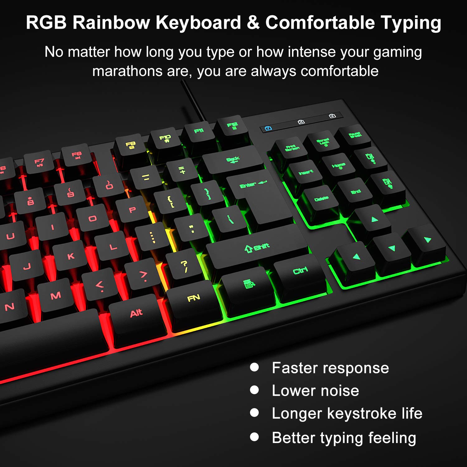 MFTEK RGB 87 Keys Gaming Keyboard and Mouse Combo with Large Mouse Pad, USB Wired Rainbow Backlit Mechanical Feel Keyboard and 4 Color Light Up Gaming Mouse Set for PC Laptop Computer Gamer Work