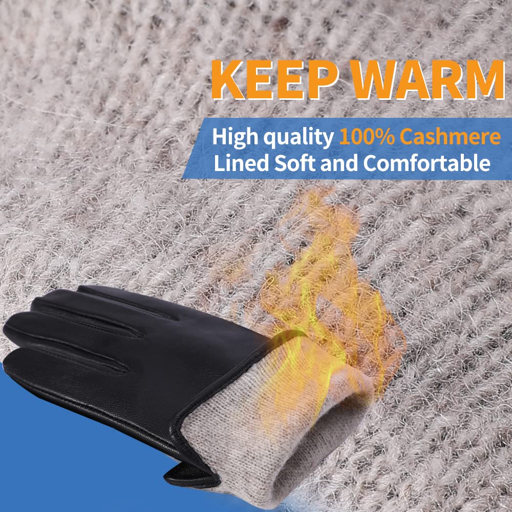 MGGMOKAY Womens Touchscreen Nappa Lambskin Leather Gloves(100% Cashmere Lining),BLack,Medium