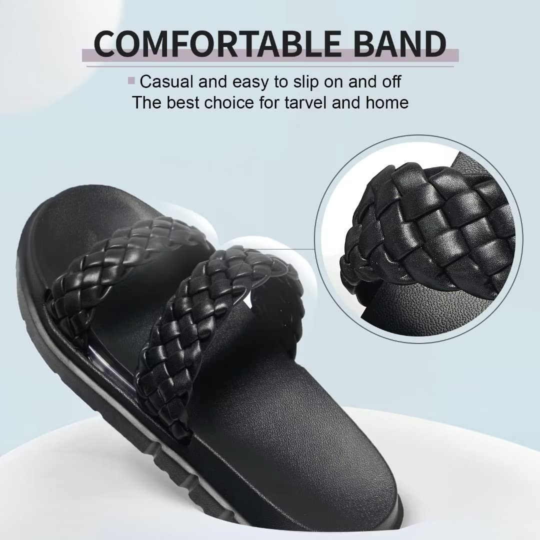 MEGNYA Soft Walking Thickening Sandals for Cushion, Womens Open Toe Ankle Strap Slides, Lightweight Platform Sandals for Poolside, Relaxed fit Black Size 8