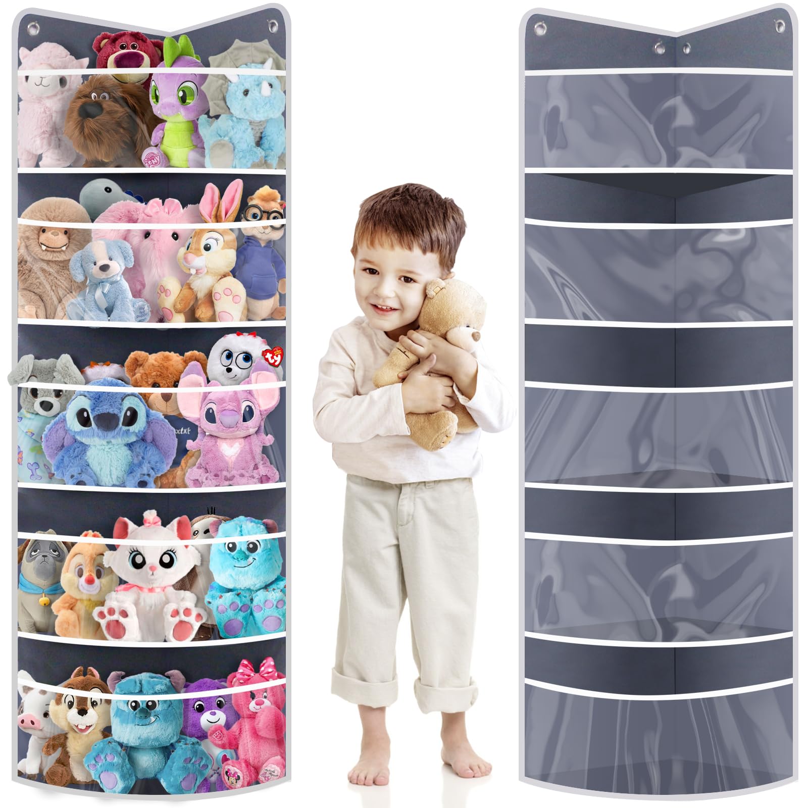 UVIAHOMI Sofe Corner Stuffed Animal Storage Toy Organizer, Child-Friendly Wall Corner Storage,Toy Shelf for Stuffed Animals, Diapers,Toys - Baby Ideas Holder with 5 Large
