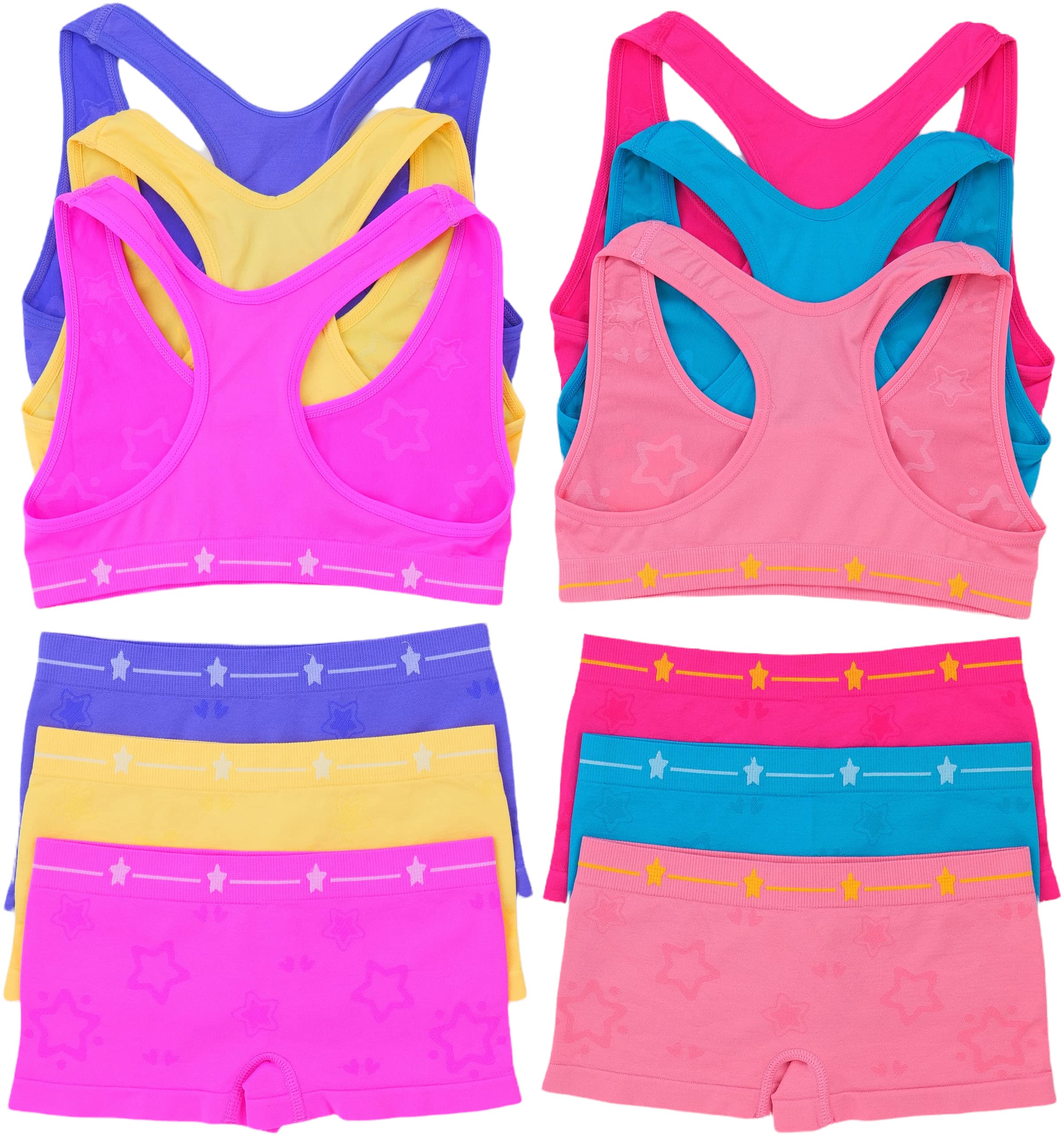 ToBeInStyle Girl's Pack of 6 Racerback Bras & Matching Boyshort Bottoms - Hungry Alpaca - Medium