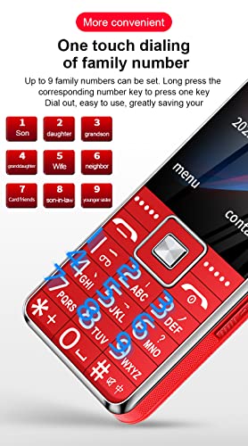 Unlocked GSM Big Button Feature Cell Phone for Elderly, 2.4" Screen Dual SIM 6800mAh Battery SOS Key Mobile Phone Easy to Use (Red)