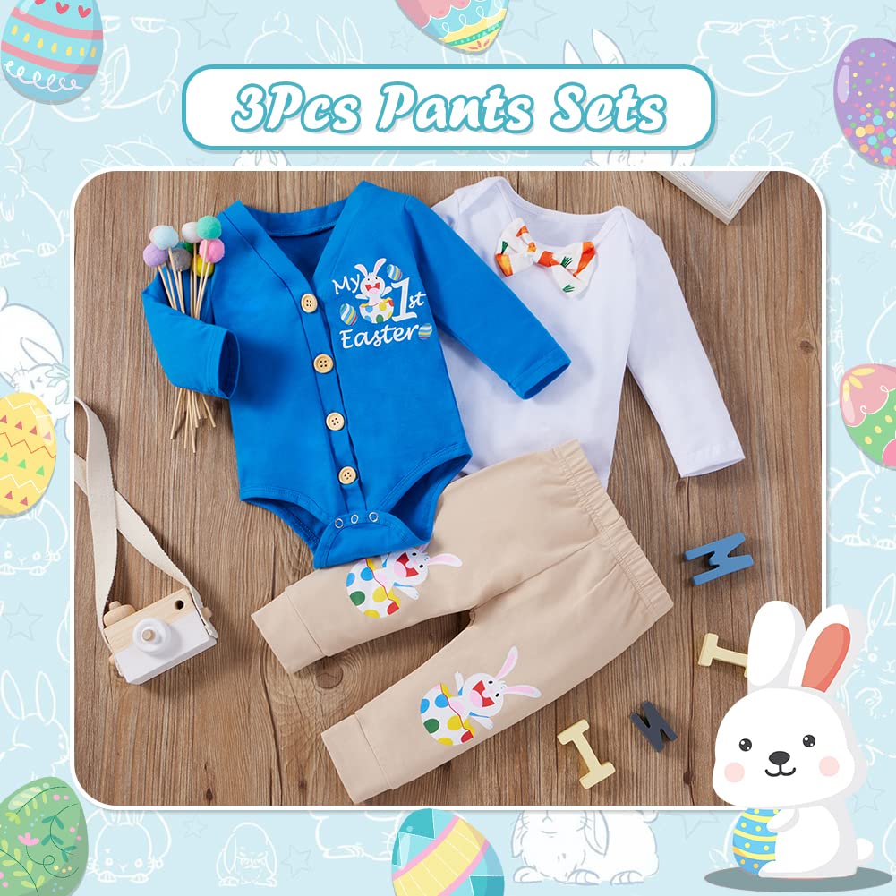 UVIPC My 1st Easter Day Baby boy Outfits Easter 3Pcs Pants Set Long Sleeve Romper Pants Set My First Easter Day Gentleman Clothes