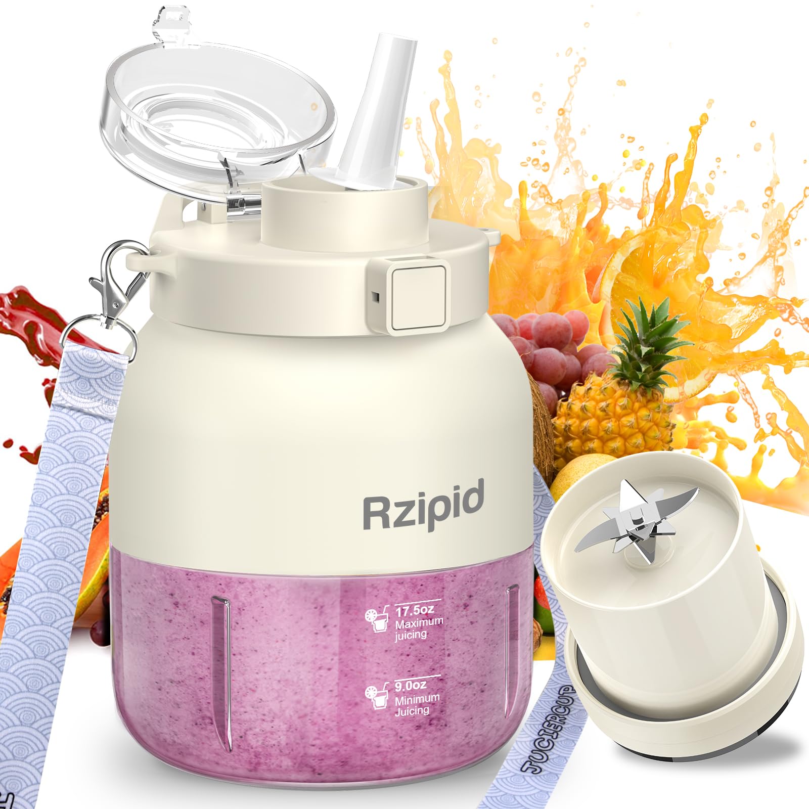 Portable Blender, Rzipid Big Belly Bottle Personal Blender, Blender for Shakes and Smoothies, USB Cordless Rechargeable Personal-Size Blender Cup for Indoor Outdoor