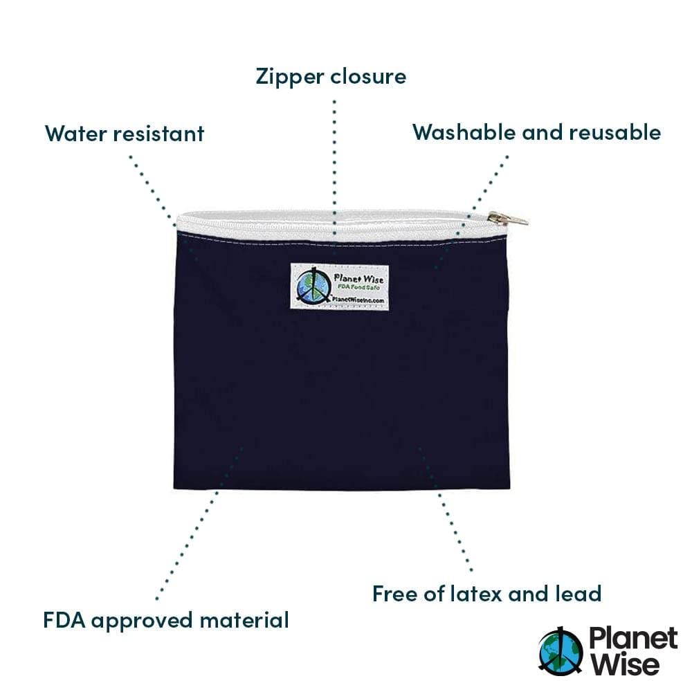 Planet Wise Reusable Sandwich Bags | Printed Zipper Snack Storage On The Go | Dishwasher Safe for Easy Cleanup | Water Resistant Mess Free Solution for Toddler Snacks | 7" x 7.5" (Black)