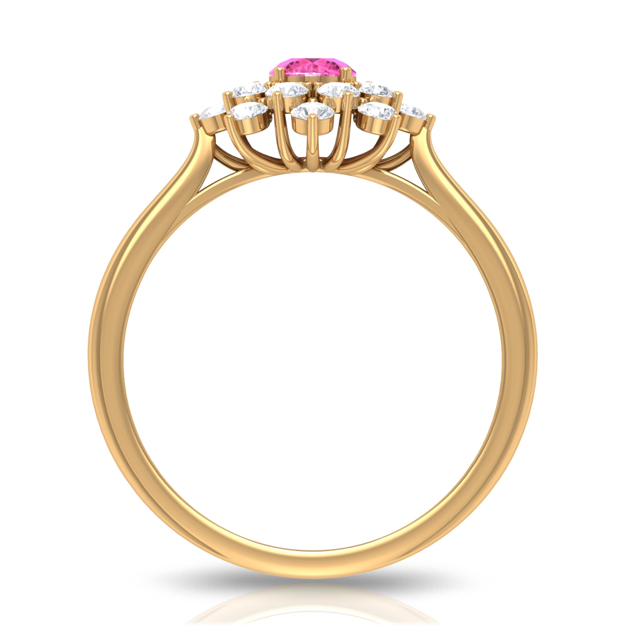 Rosec Jewels Pink Sapphire Engagement Ring with Diamond Halo, Pink Sapphire Cluster Halo Engagement Ring, 14K Yellow Gold, Size:US 5.50