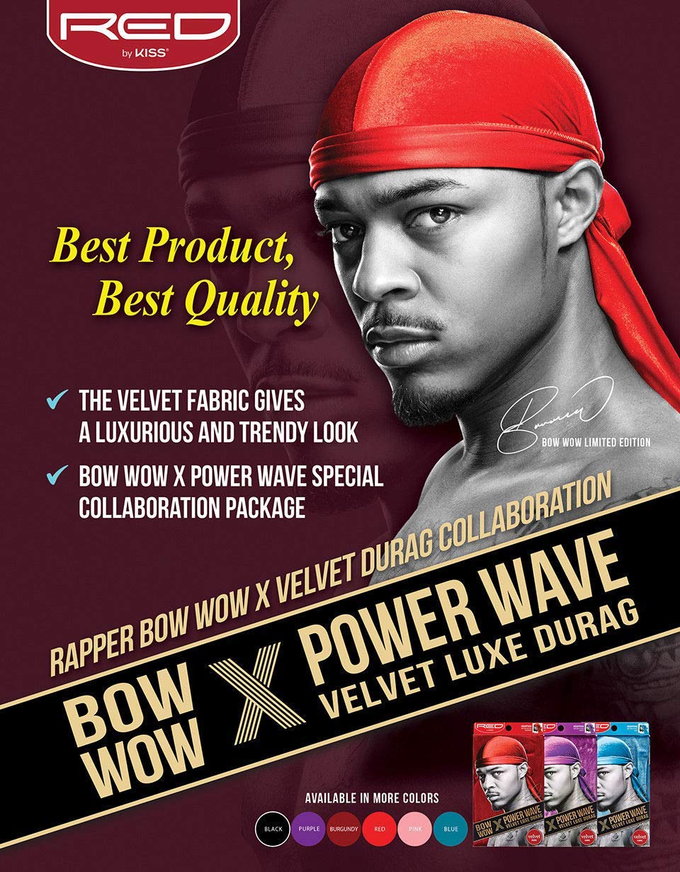 KISS RED Bow Wow Power Wave Velvet Luxe Durag (Burgundy)