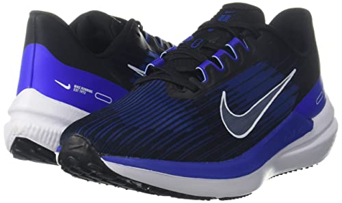 Nike Men's Air Winflo 9 Sneaker, Black White Old Royal Racer Blue, 11