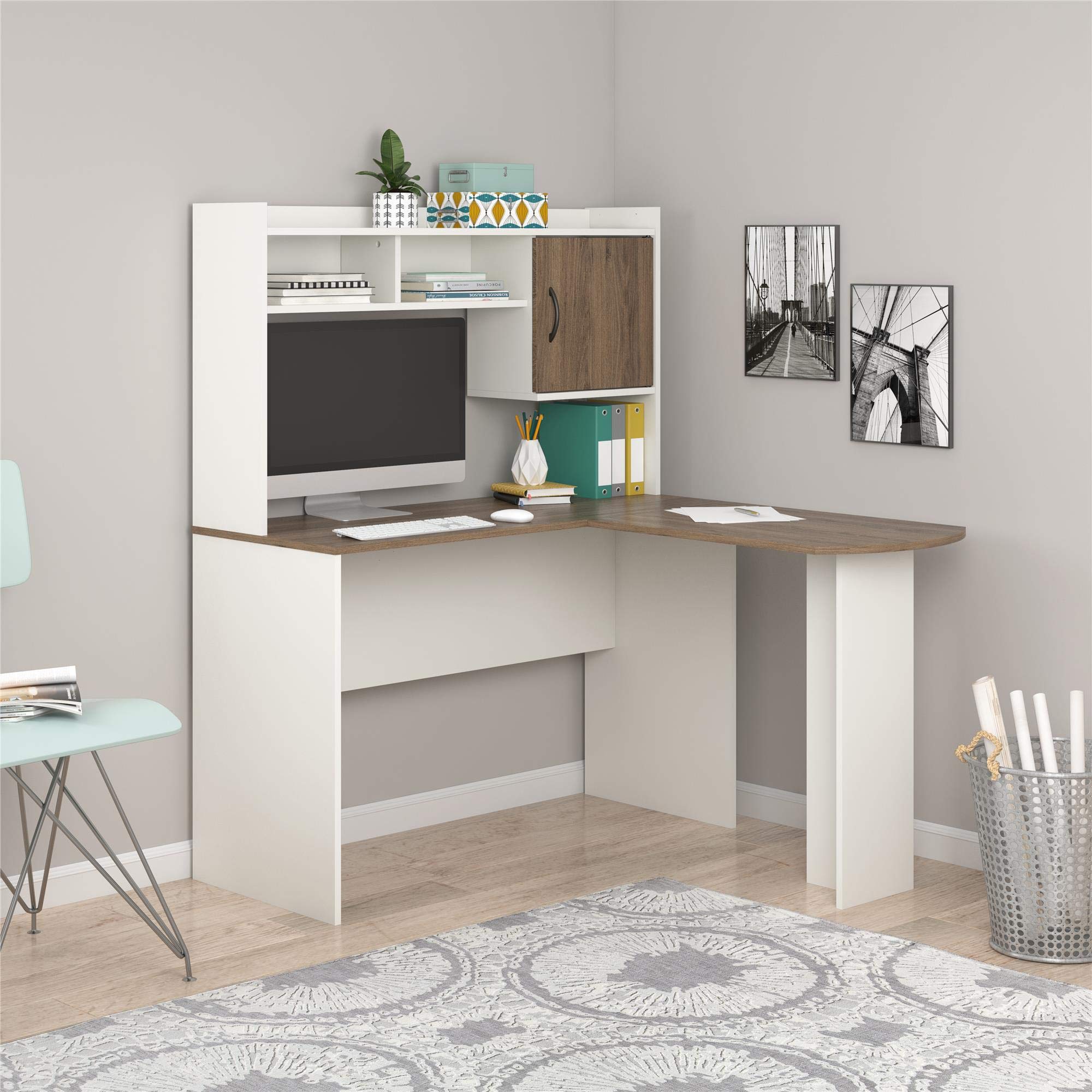 Mainstays' L-Shaped Desk with Hutch, Multiple Colors (L-Shaped Desk with Hutch, White/White)