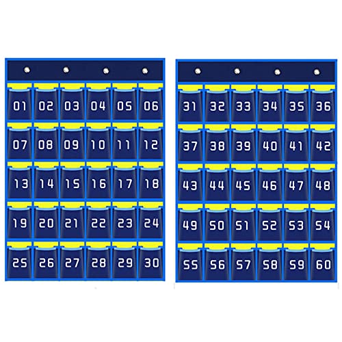 Numbered Hanging Pocket Chart, Classroom Mobile Phone Bag Digital Pocket, Wall Door Hanging Organizer for Teacher Student Hanging Cards Cell Phones Sundries (Dark Blue, 60 Pockets)