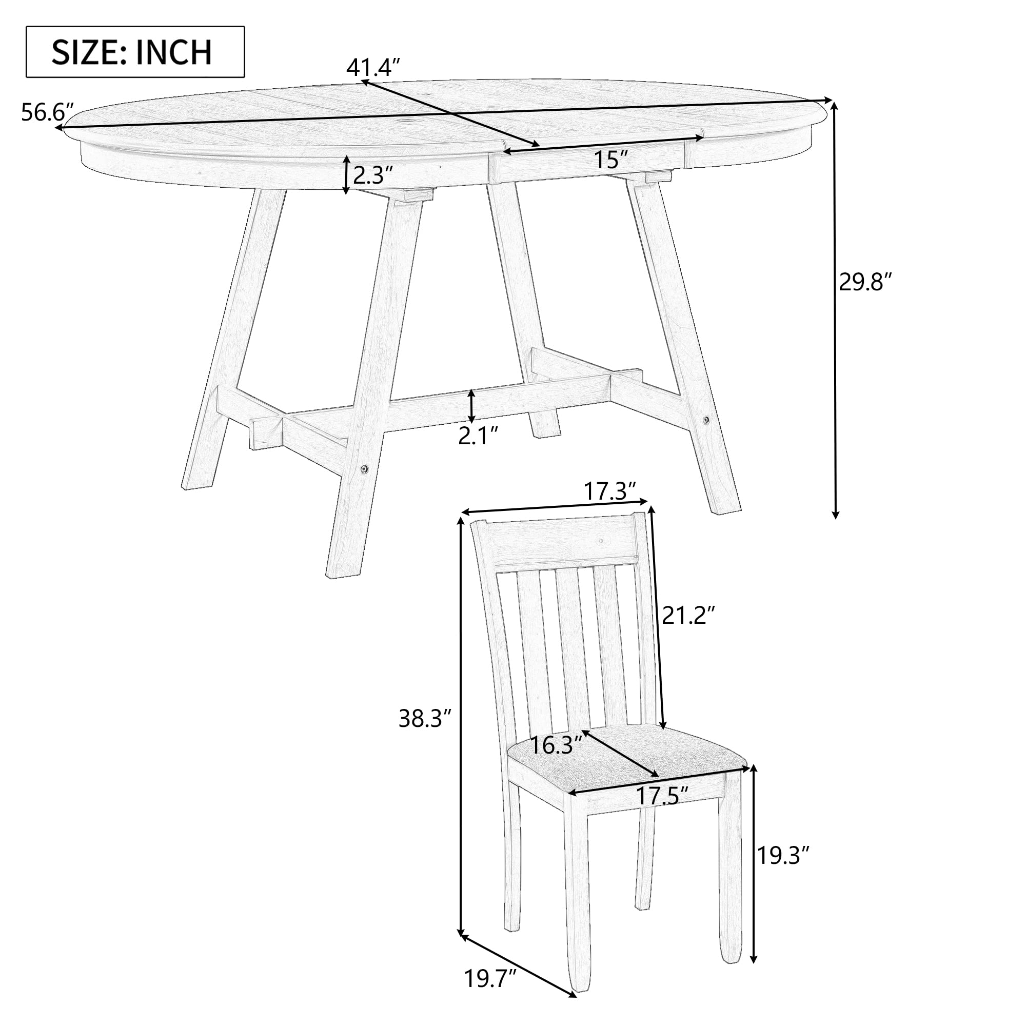 LAVHOME 5-Piece Extendable Round Set with 4 Chairs, Wood Kitchen Table for 4 People for Dining Room (Gray)