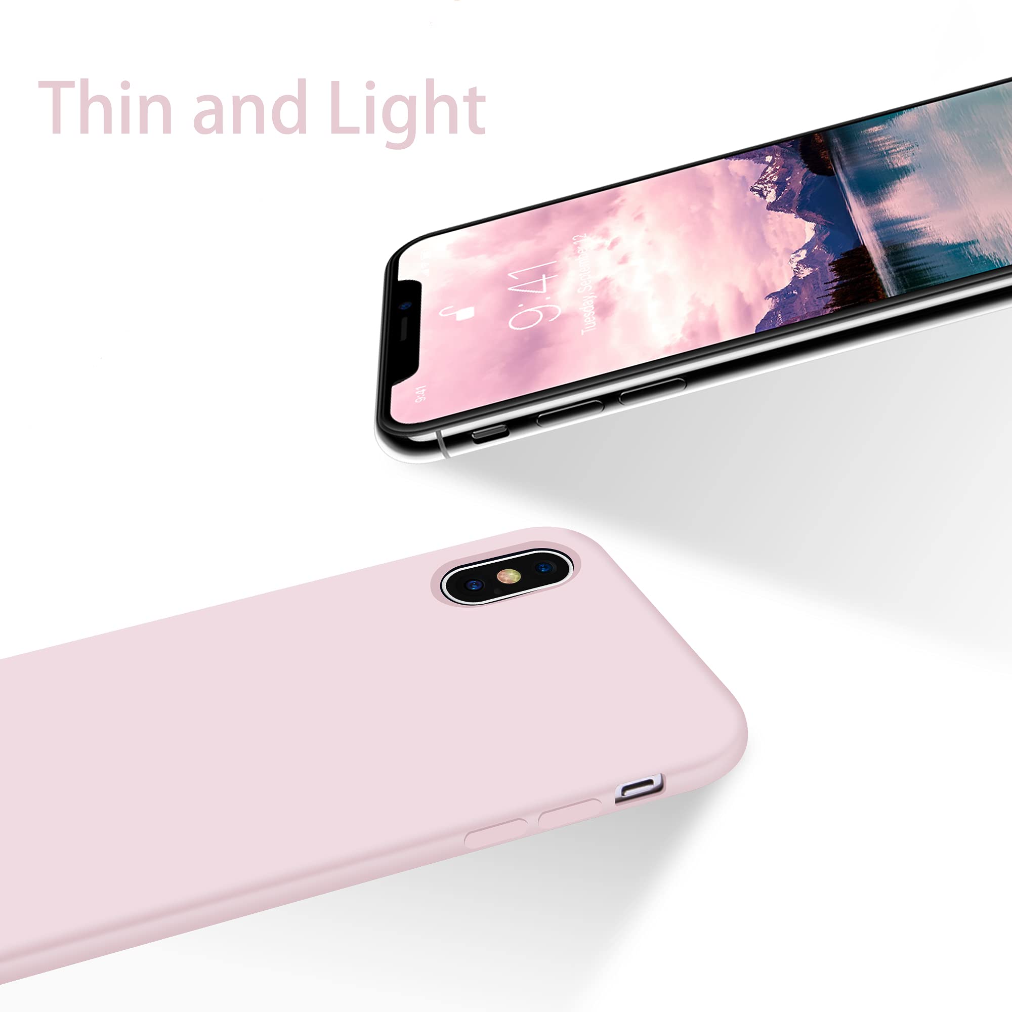 OTOFLY Liquid Silicone Gel Rubber Full Body Protection Shockproof Case for iPhone Xs/iPhone X,Anti-Scratch&Fingerprint Basic-Cases,Compatible with iPhone X/iPhone Xs 5.8 inch (2018), (Ice Pink)