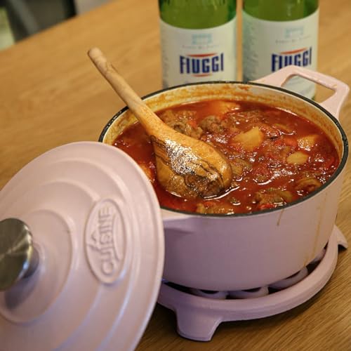 La Cuisine Enameled Cast Iron Dutch Oven Casserole Dish Pot with Lid, 3.7 QT 9.5 Inches Dia. Cream White Enamel Coating Interior Pink Oven-Safe