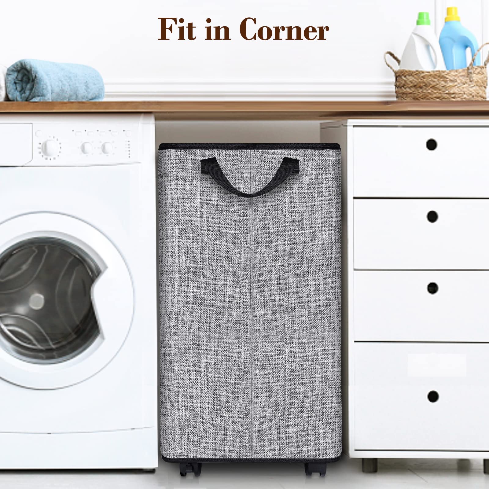 PHESWISOM 90L Large Rolling Laundry Hamper, Laundry Basket with Wheels and Handle for Storage, Dirty Clothes Hamper for Laundry, Tall Laundry Basket, Collapsible Laundry Hamper for Bathroom Dorm, Grey