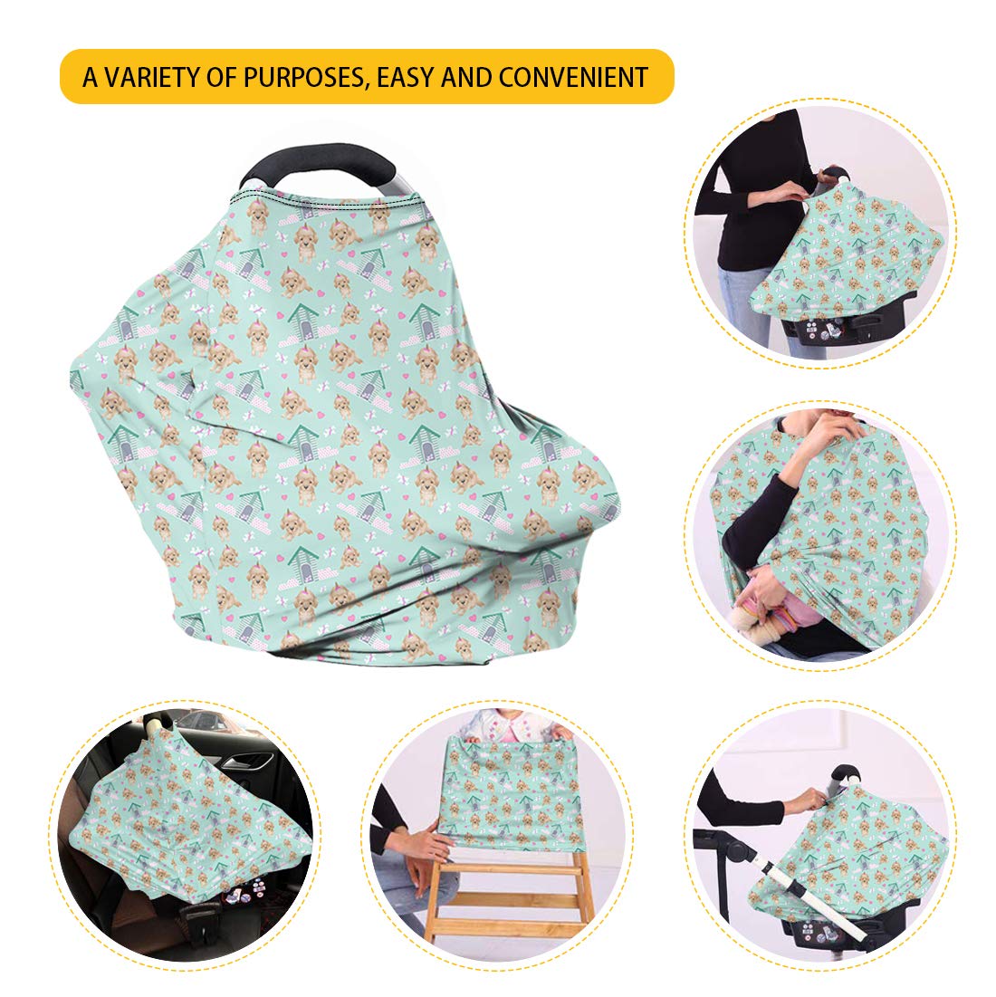 Micandle Cute Corgi Baby Car Seat Covers for Boys Girls, Nursing Cover Breastfeeding Scarf Soft Breathable Stretchy 360 Coverage