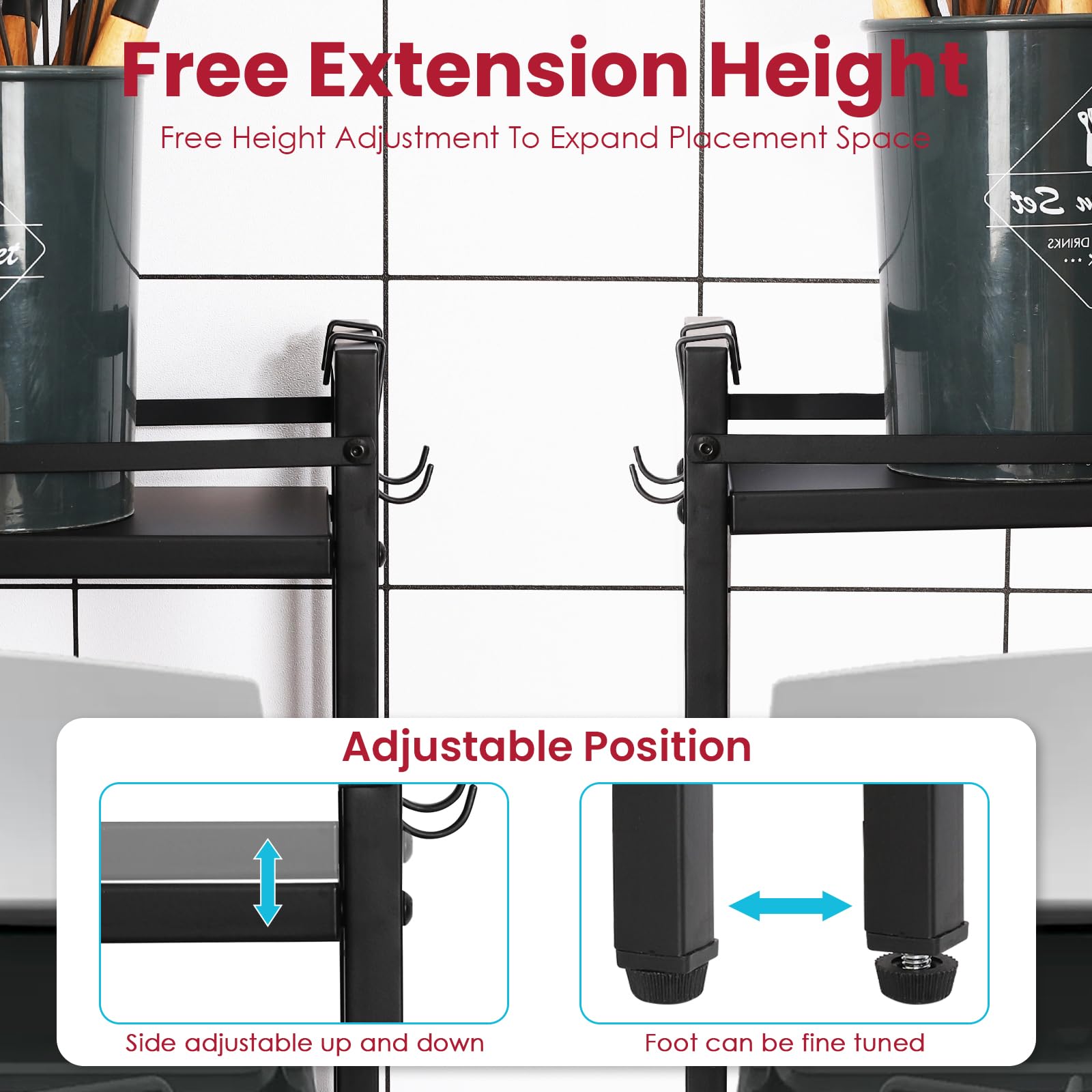yudeke upgrade Stove Top Shelf,Over the Stove Spice Shelf for Kitchen,Spice Rack Shelf with 4 hooks Extra Storage Countertop, Seasoning Organizer,Kitchen Organizers and Storage (Black)